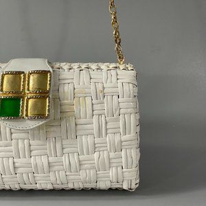Rodo | Bags | Rodo White Rattan Clutchhandbag With Lucite Stones | Poshmark